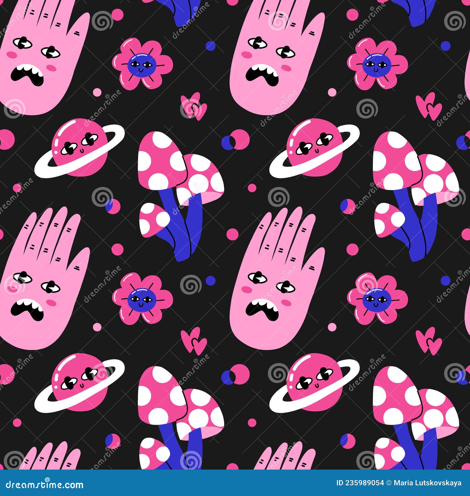 Comic Characters Seamless Pattern. Psychedelic 80s Objects with Faces ...