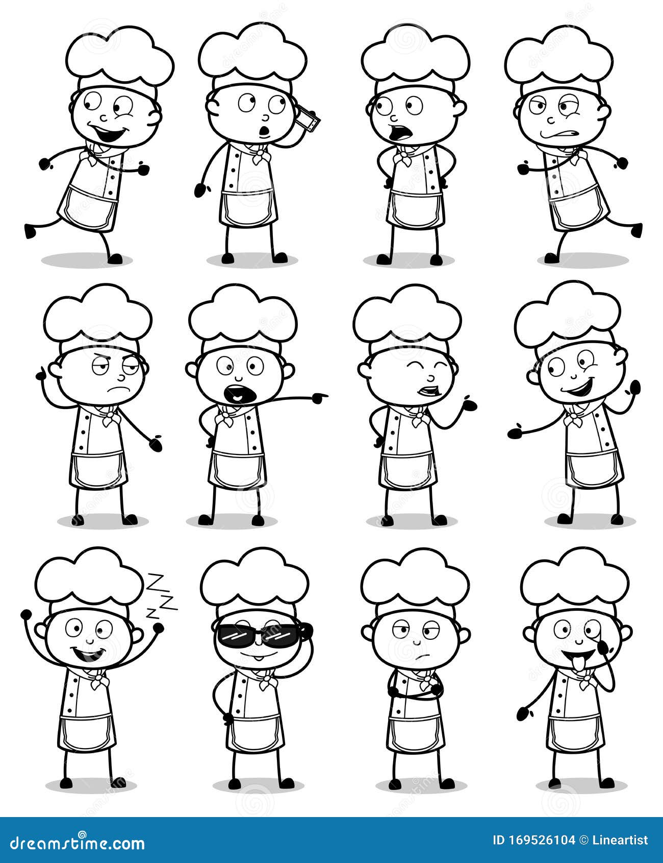 Comic Chef Characters Poses - Set of Concepts Vector Illustrations ...