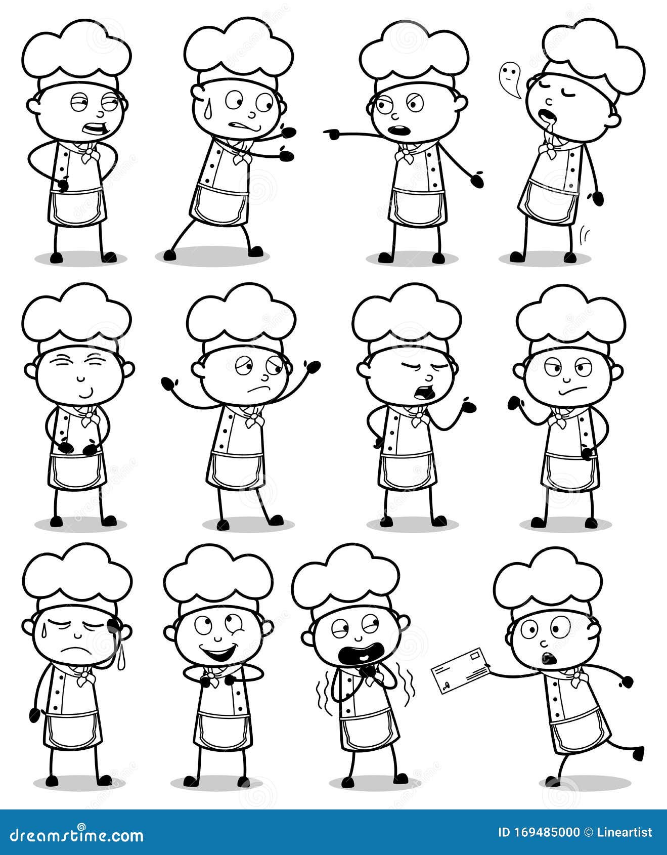 Comic Chef Characters - Set of Poses Concepts Vector Illustrations ...
