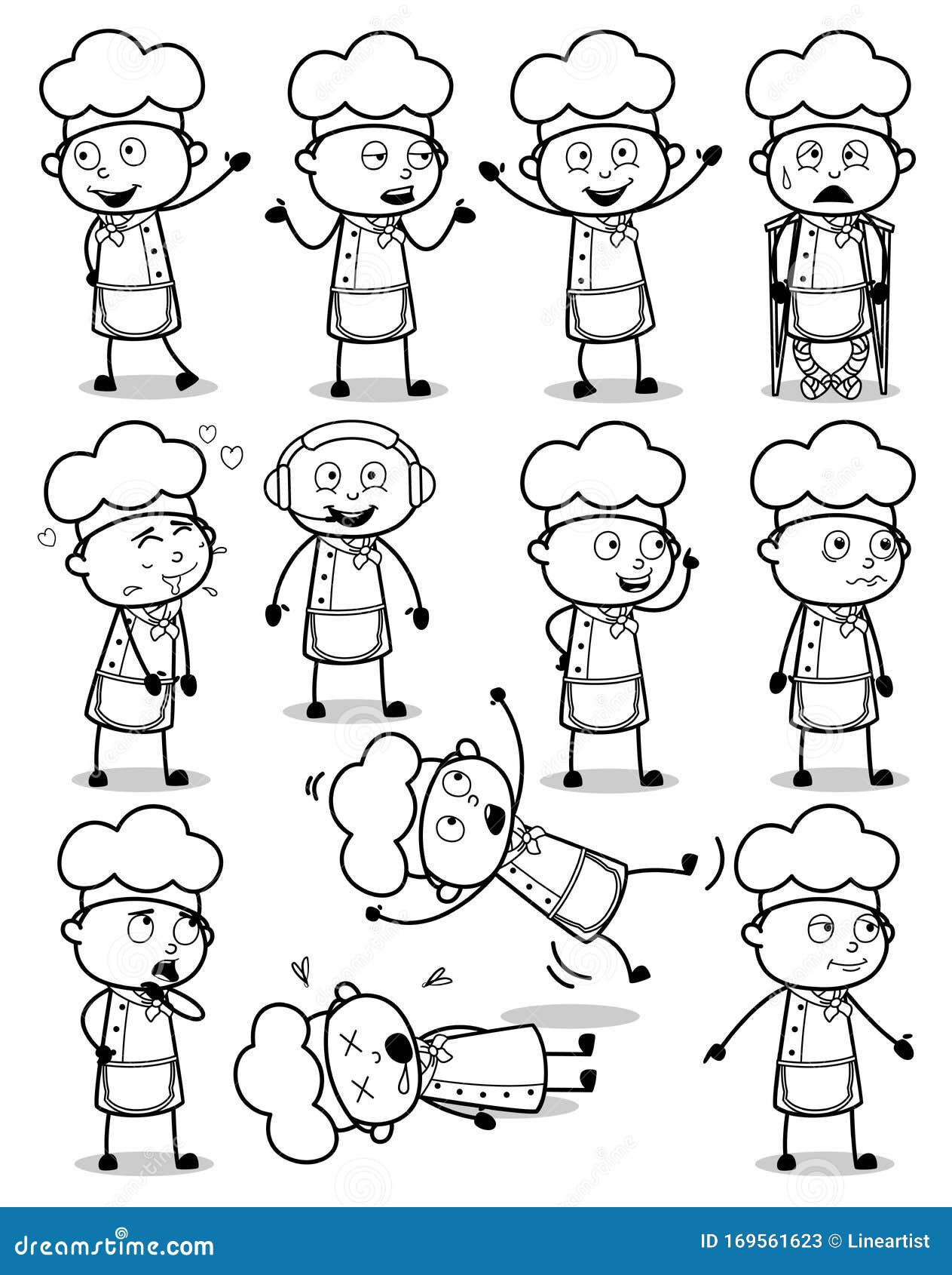 Comic Chef Retro Poses - Set Of Concepts Vector Illustrations ...