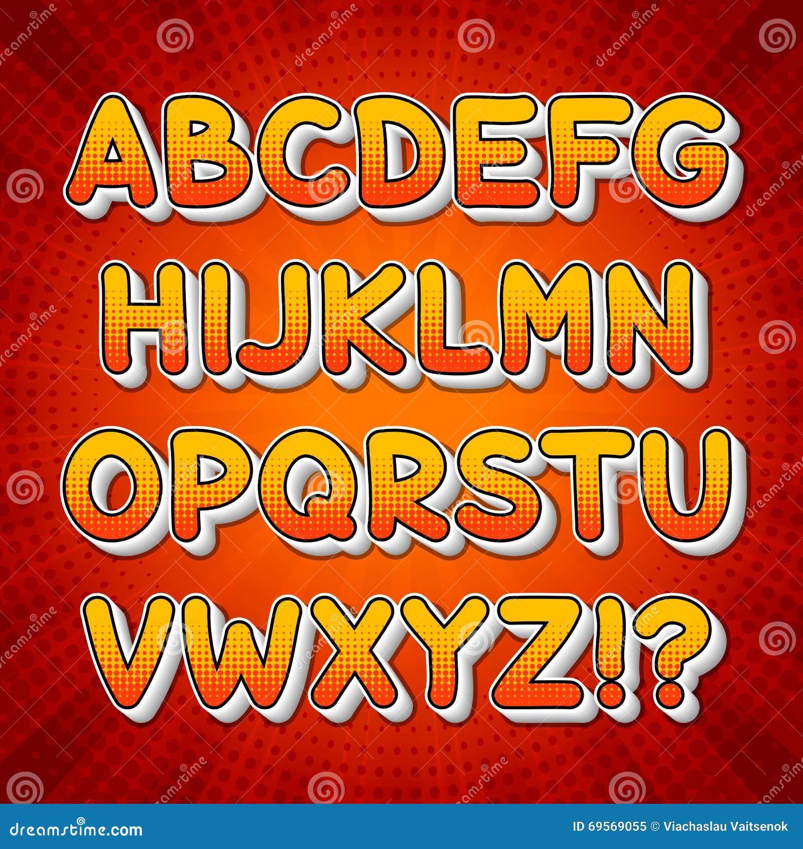 Comic Colorful Alphabet stock vector. Illustration of artistic - 69569055