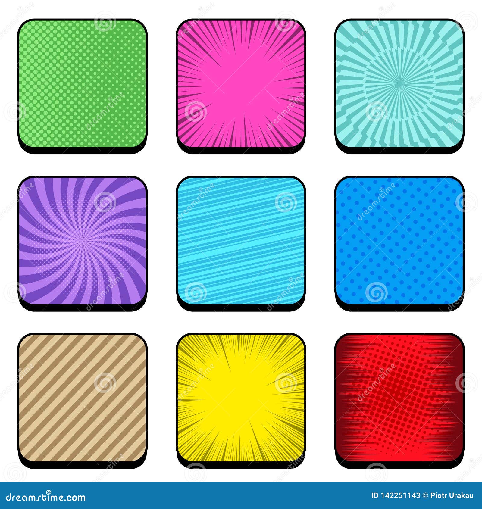 Comic Colorful Rounded Squares Set Stock Vector - Illustration of retro ...