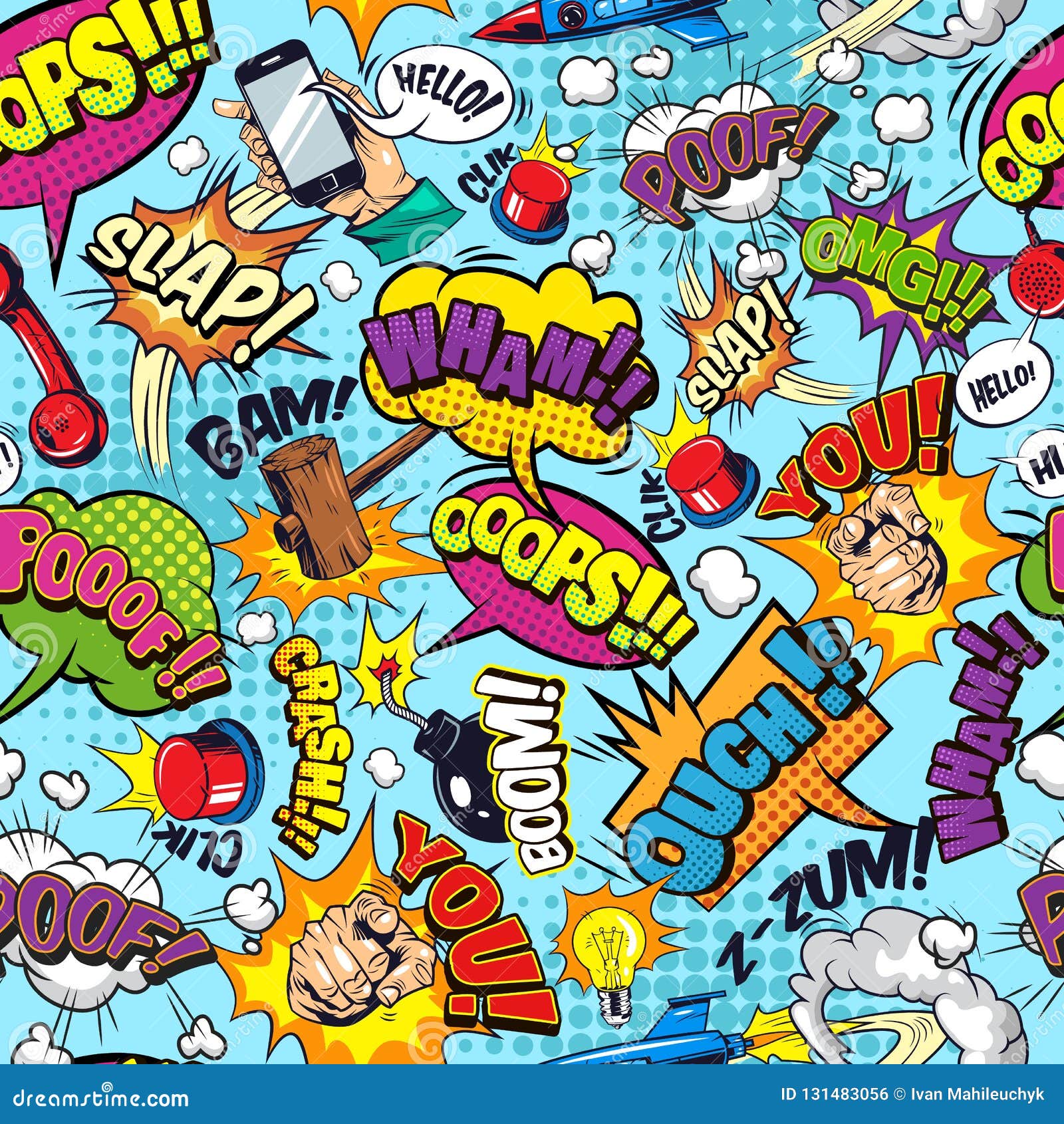 Comic Colorful Seamless Pattern Stock Vector - Illustration of message ...