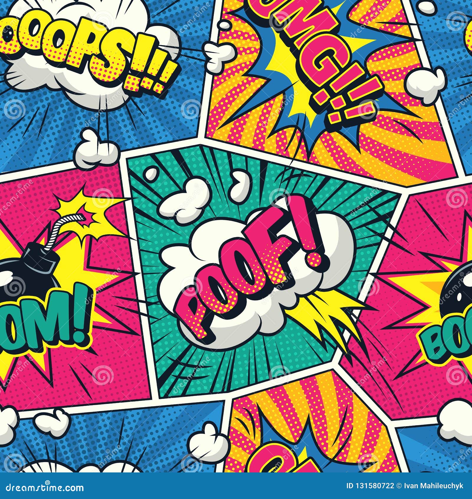 Comic Colorful Seamless Pattern Stock Vector - Illustration of message ...