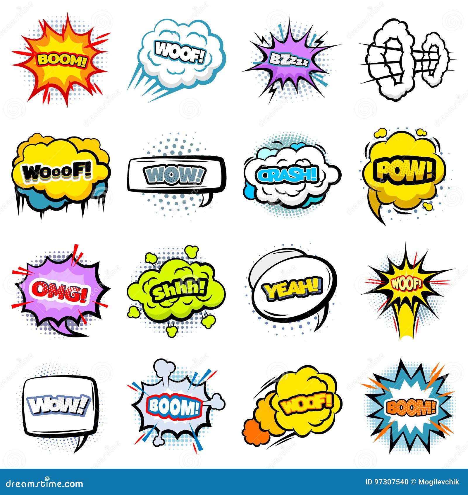 Comic Colorful Speech Bubbles Collection Stock Vector - Illustration of ...