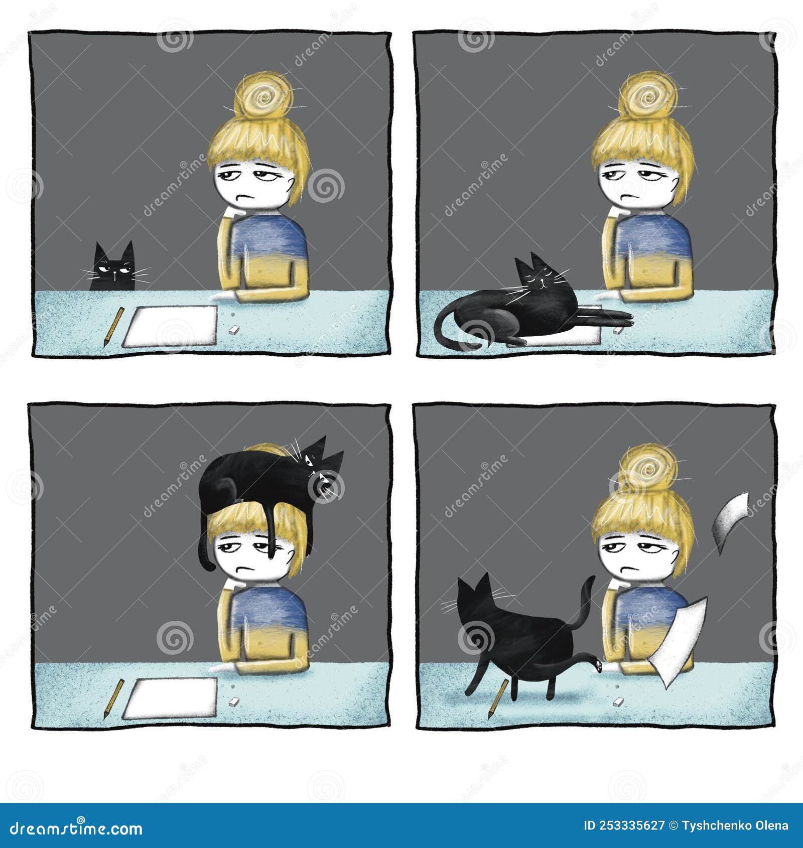 Comic Cute Cats. Comics Storyboard With Funny Black Cat Royalty-Free ...