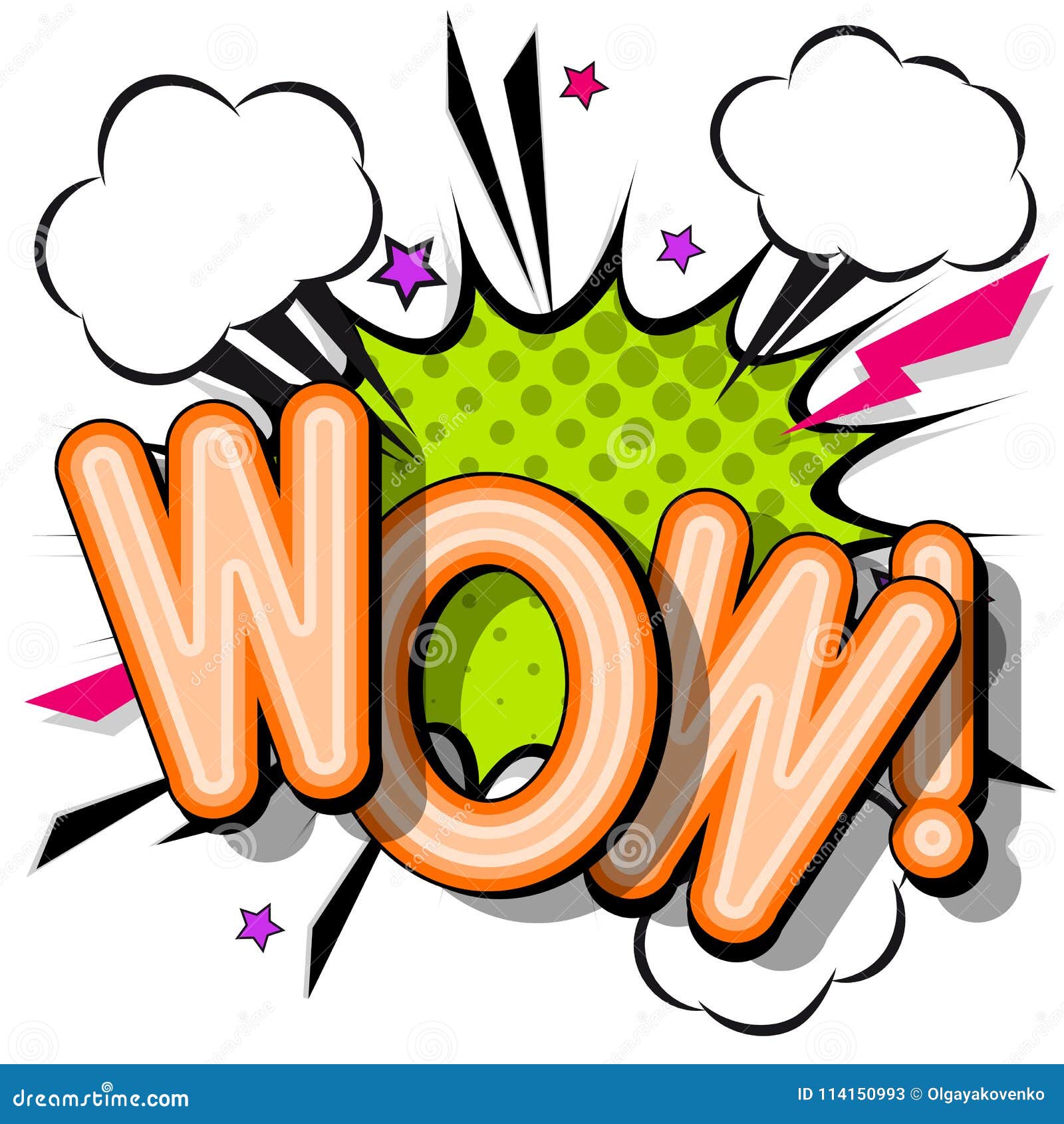 WOW - Retro Lettering With Shadows, Halftone Pattern On Poster Popart ...