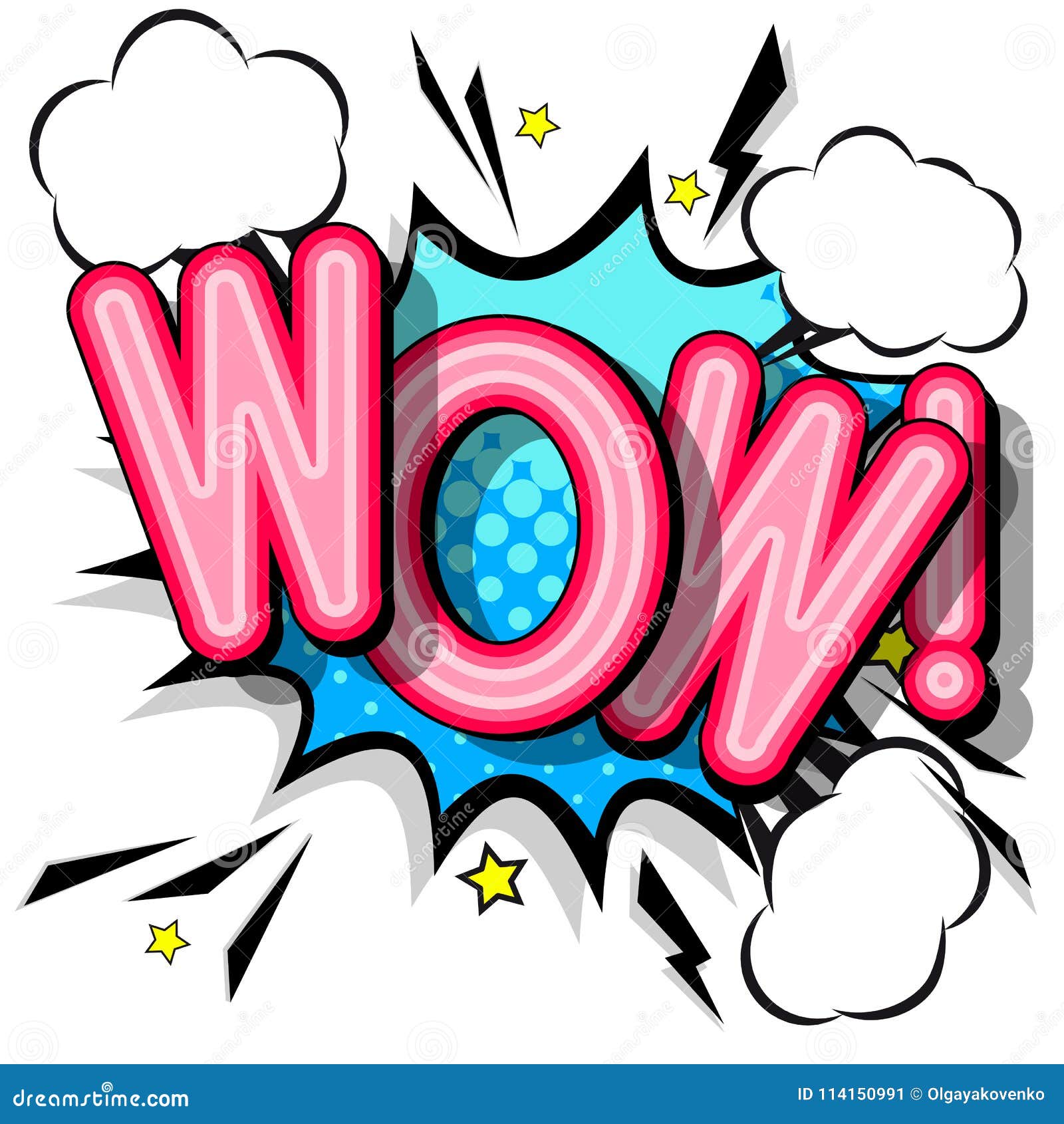 WOW - Retro Lettering With Shadows, Halftone Pattern On Poster Popart ...