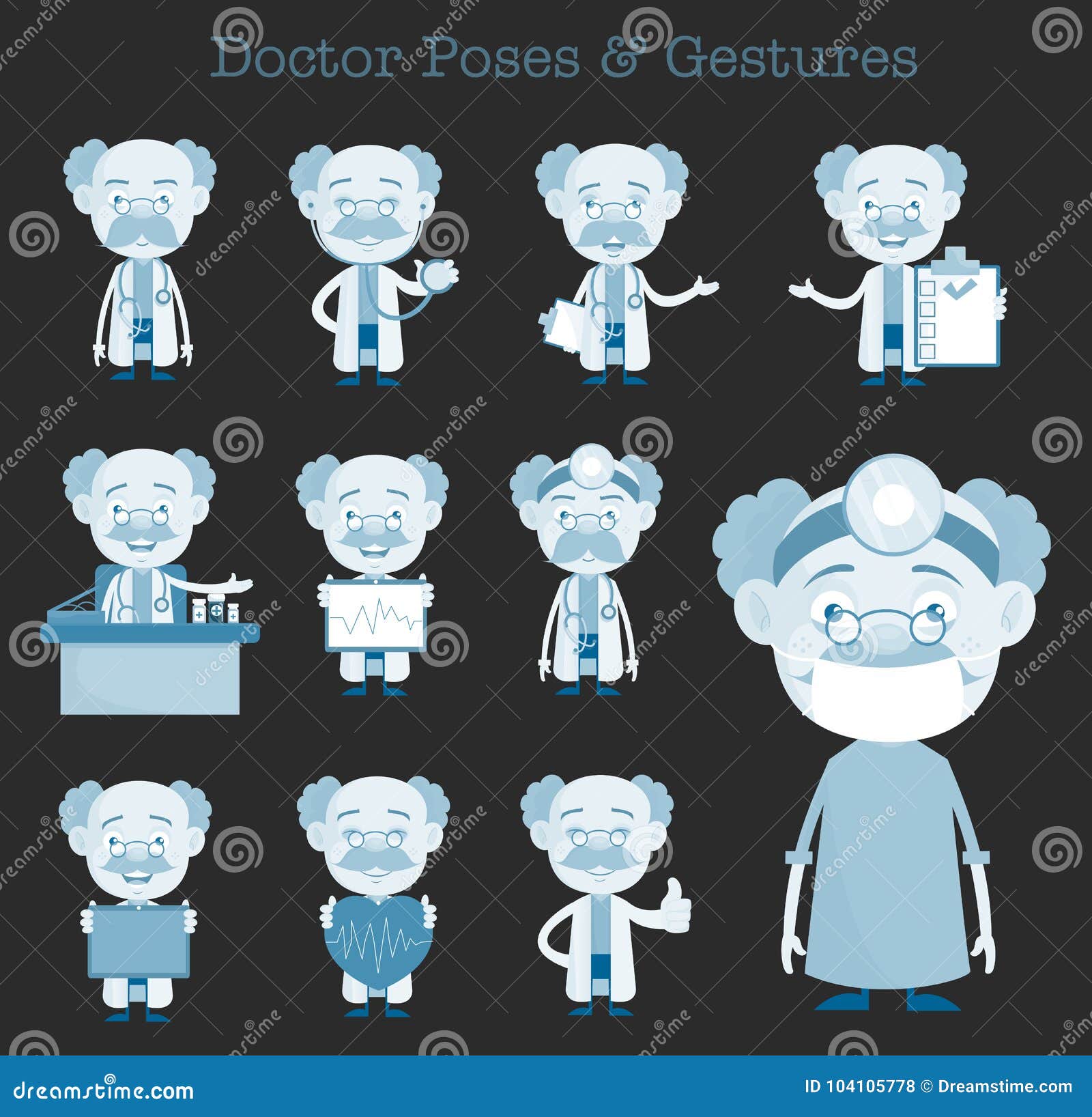 Comic Doctors Various Gestures And Concepts Vector Set Stock Photo ...