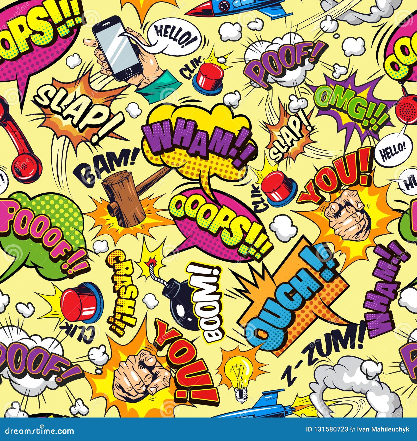 Comic Elements Seamless Pattern Stock Vector - Illustration of balloon ...