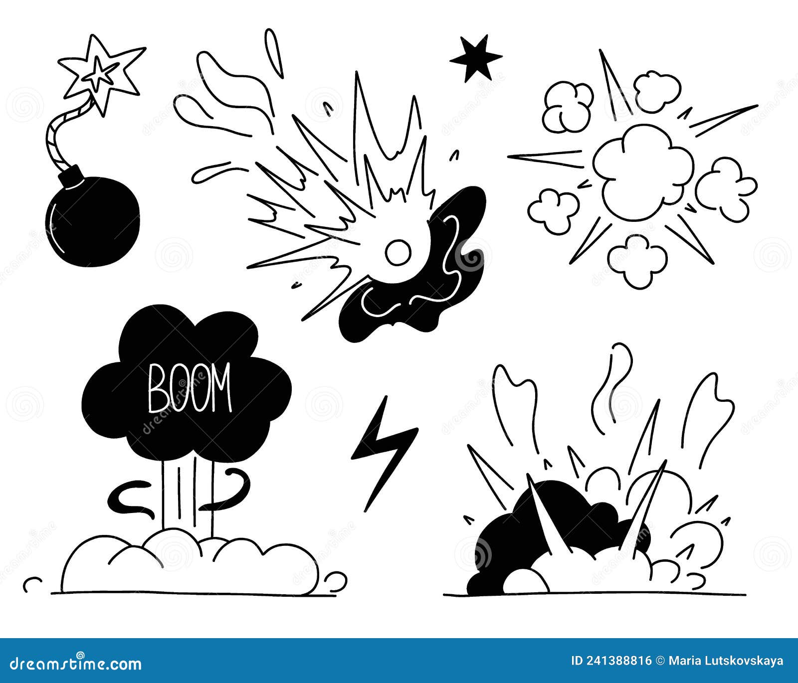 Comic Explosion Set. Bomb Explosion, Meteorite Fall, Smoke Cloud and ...