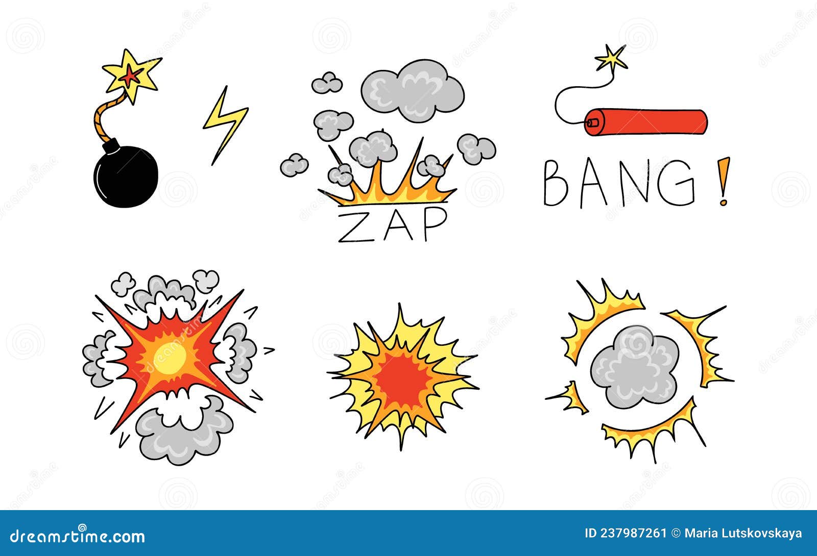 Comic Explosion Set. Bomb Explosion, Meteorite Fall, Smoke Cloud and ...