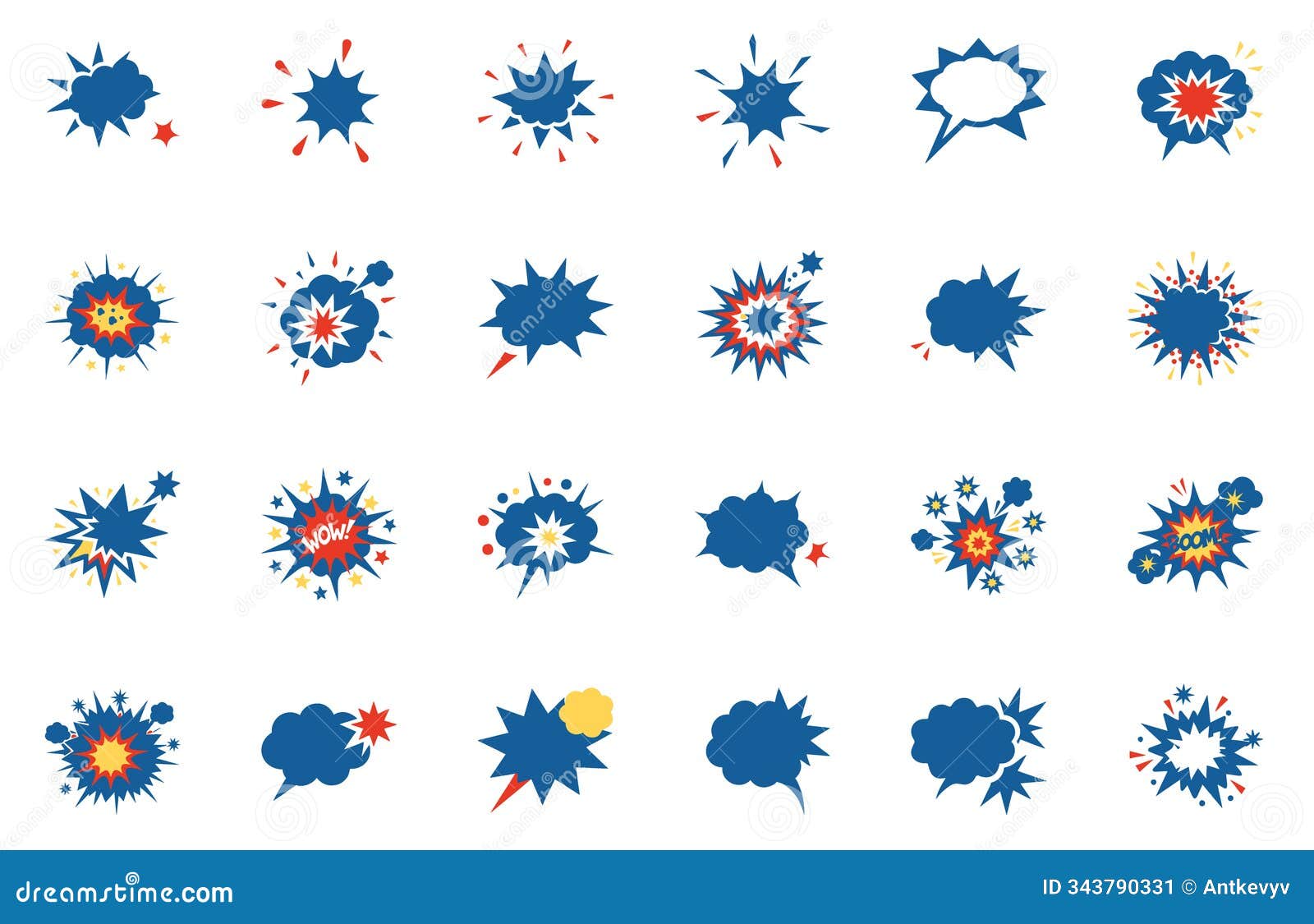 Comic Explosion Speech Bubble Set Shapes Colors, Vintage Novel Retro ...