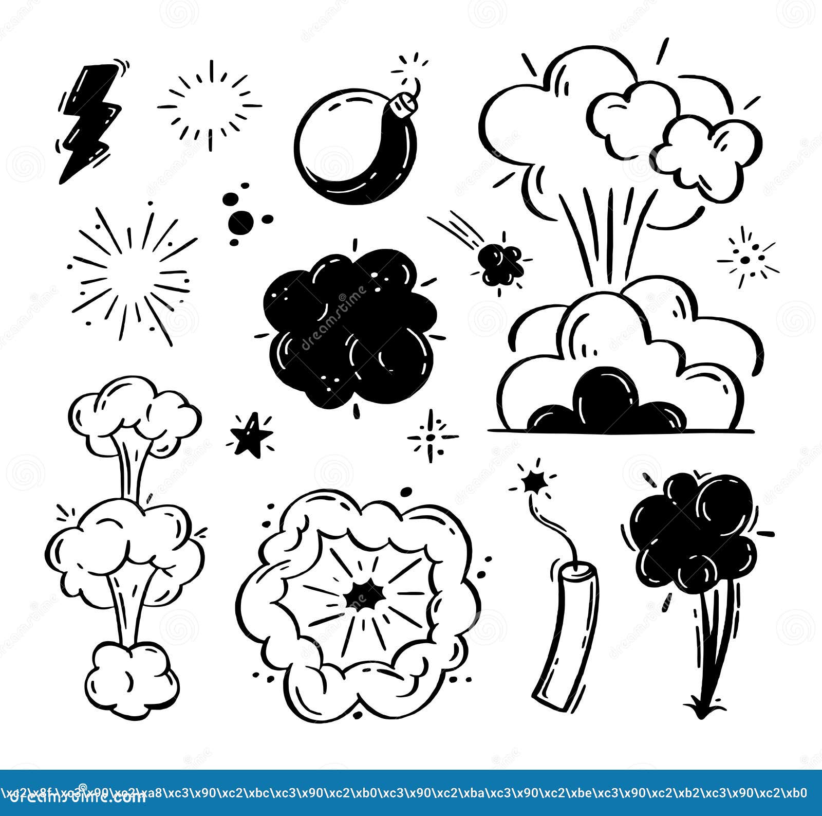 Comic Explosions and Bombs Set. Speech Bubbles with the Words Bom, Boom ...