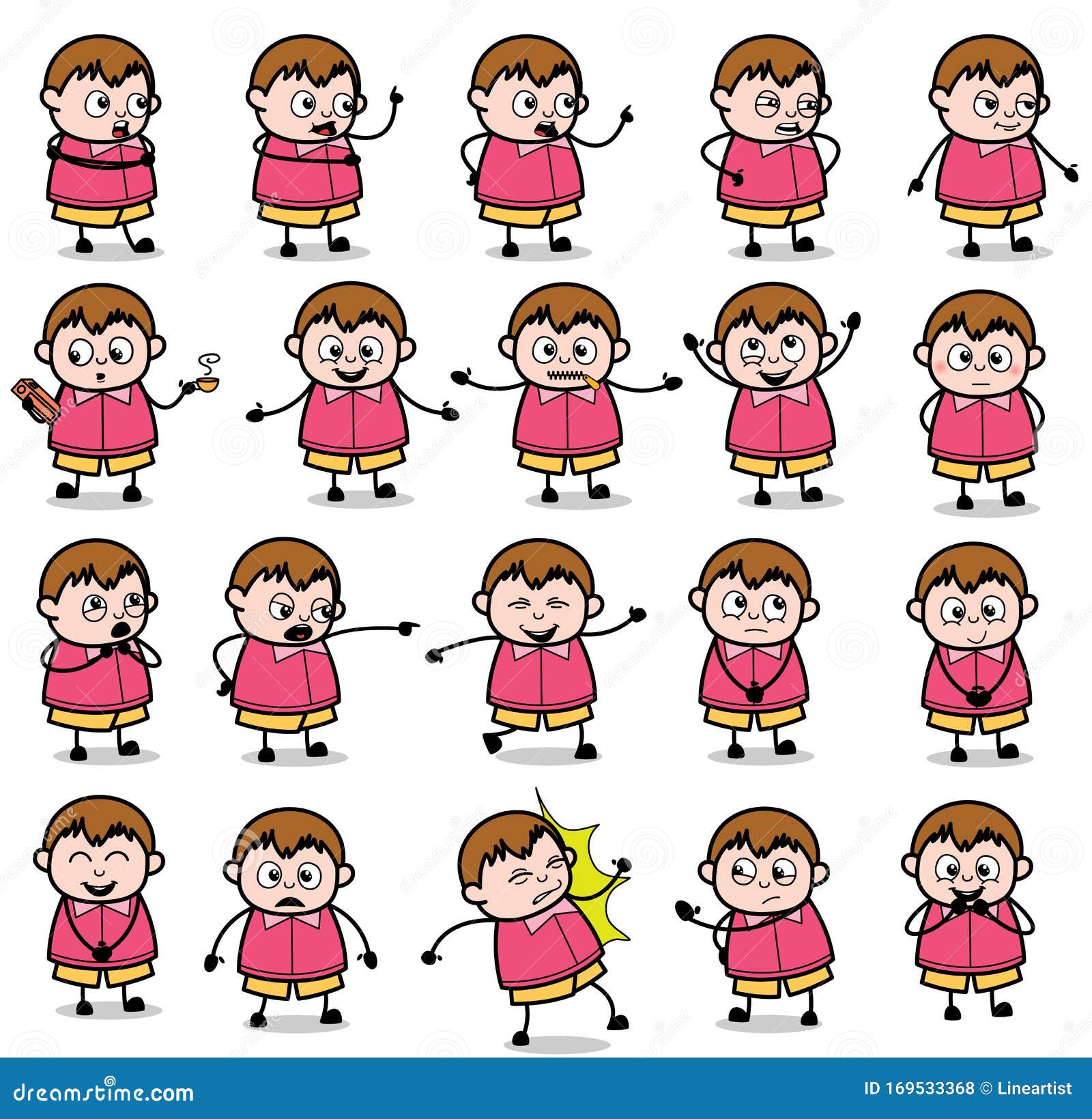 Comic Fat Boy Poses - Set of Concepts Vector Illustrations Stock ...