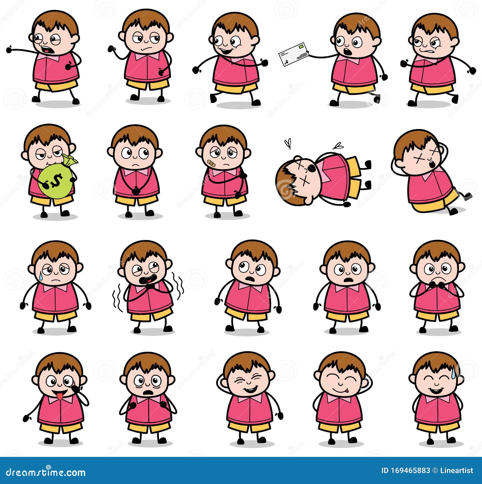 Comic Fat Boy with Various Poses - Set of Concepts Vector Illustrations ...