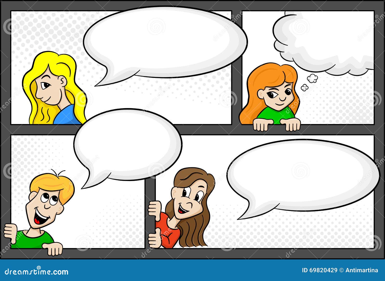 Comic Frames with People and Blank Speech Bubbles Stock Vector ...