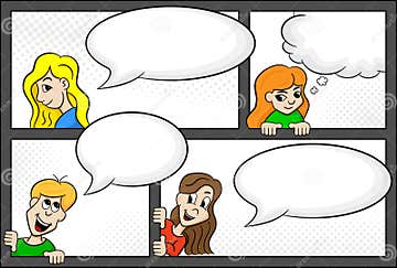 Comic Frames with People and Blank Speech Bubbles Stock Vector ...
