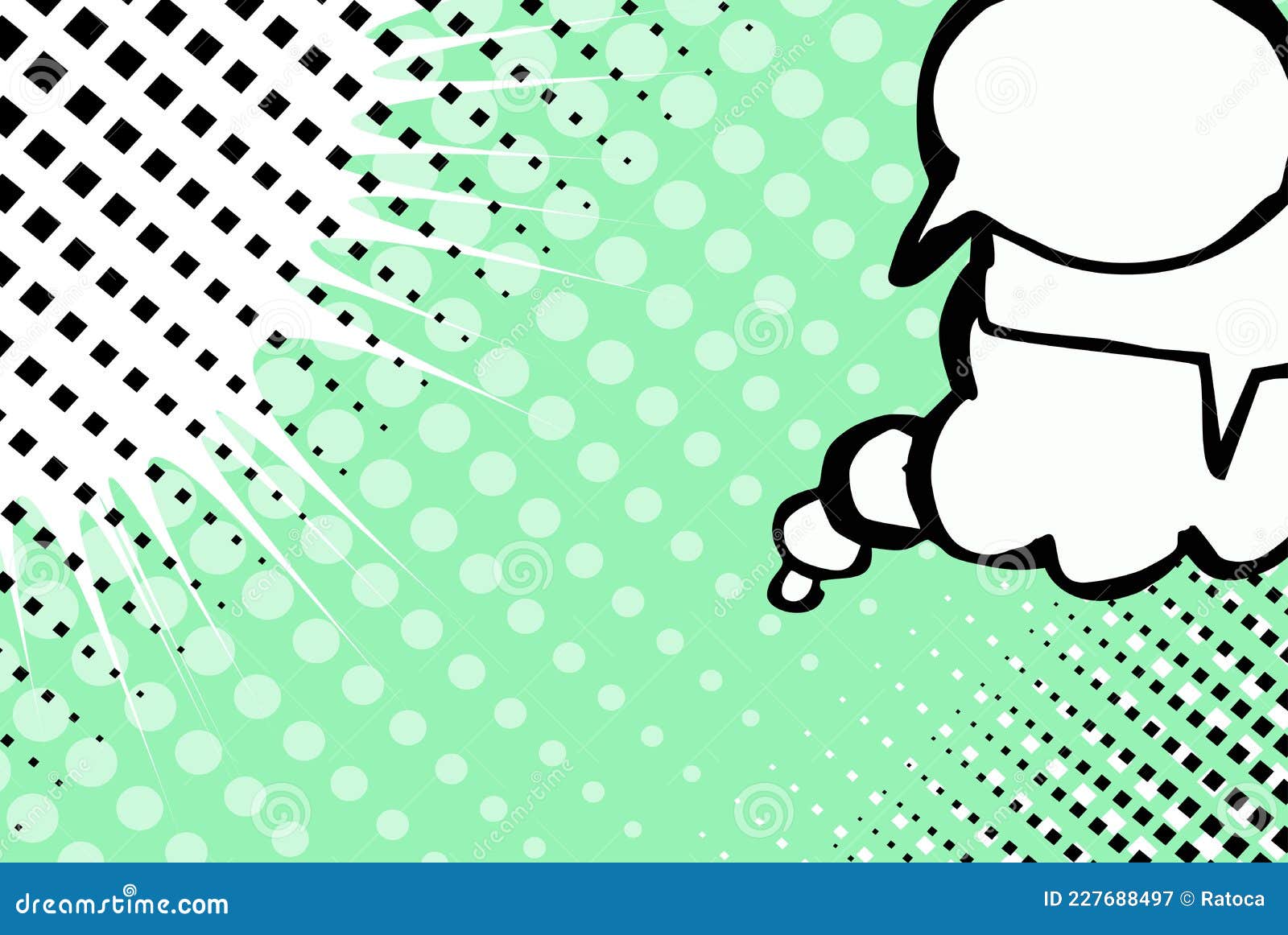 Comic Pop Art Green Background With Halftone Shadows And Clouds Beams ...