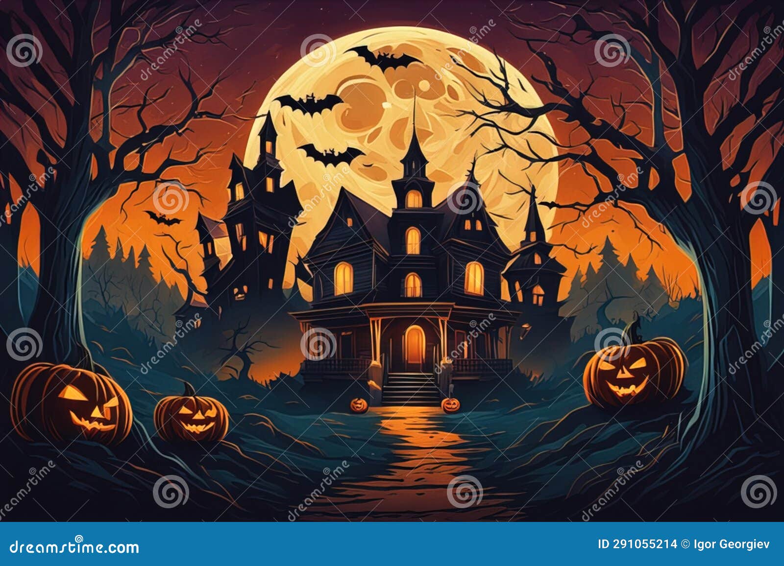Comic Halloween Background in Flat Design Illustration Poster Template ...