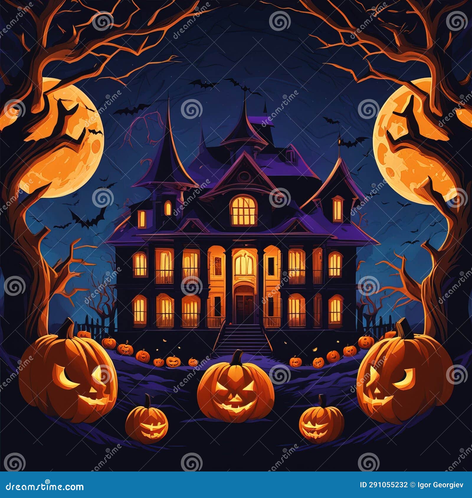 Comic Halloween Background in Flat Design Illustration Poster Template ...