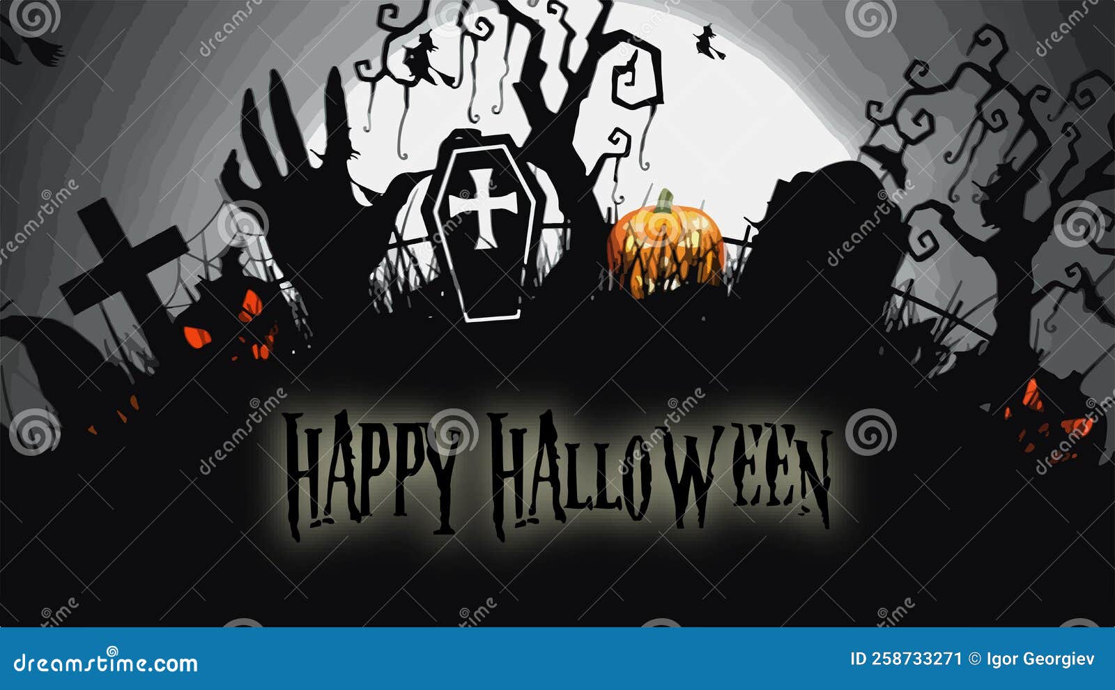 Comic Halloween Vector Illustration Poster Template Stock Vector ...