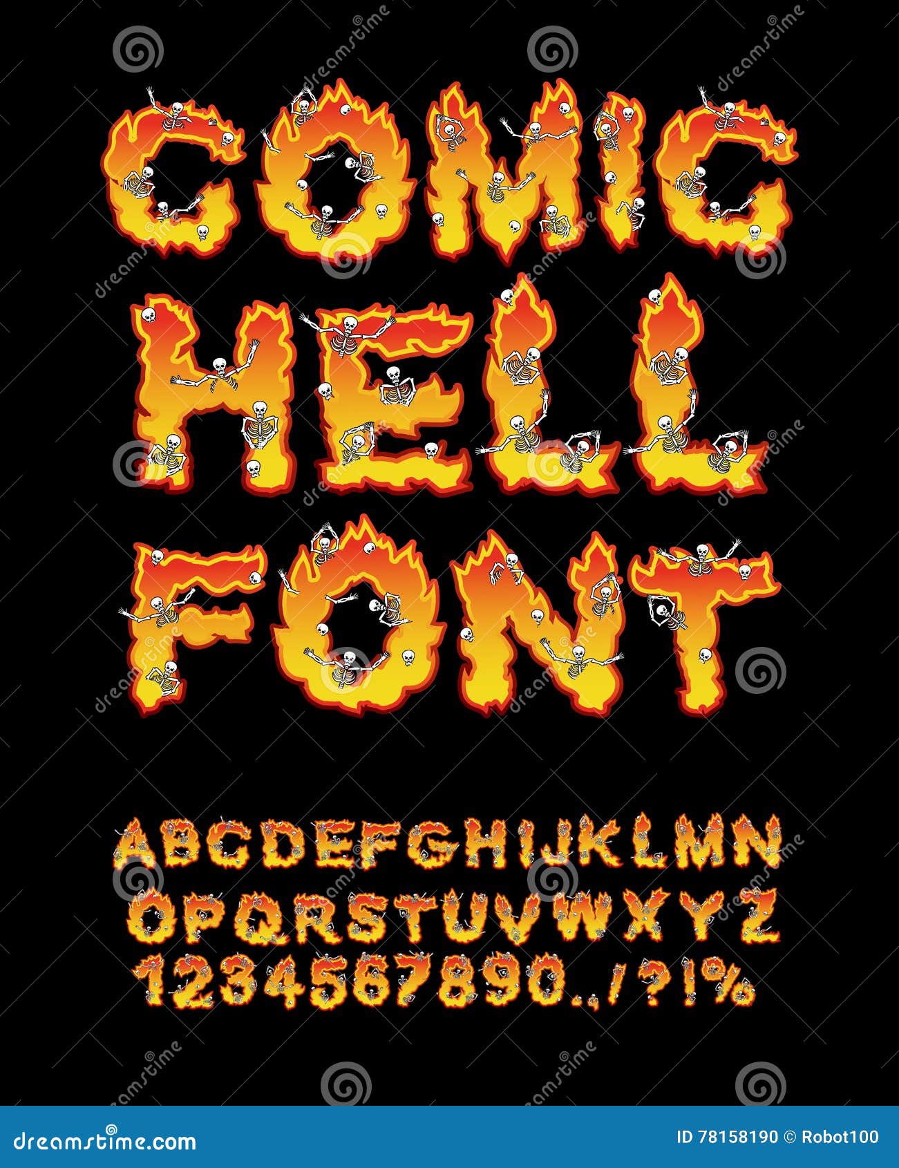 Comic Hell Font. Inferno ABC. Fire Letters. Sinners in Hellfire Stock ...