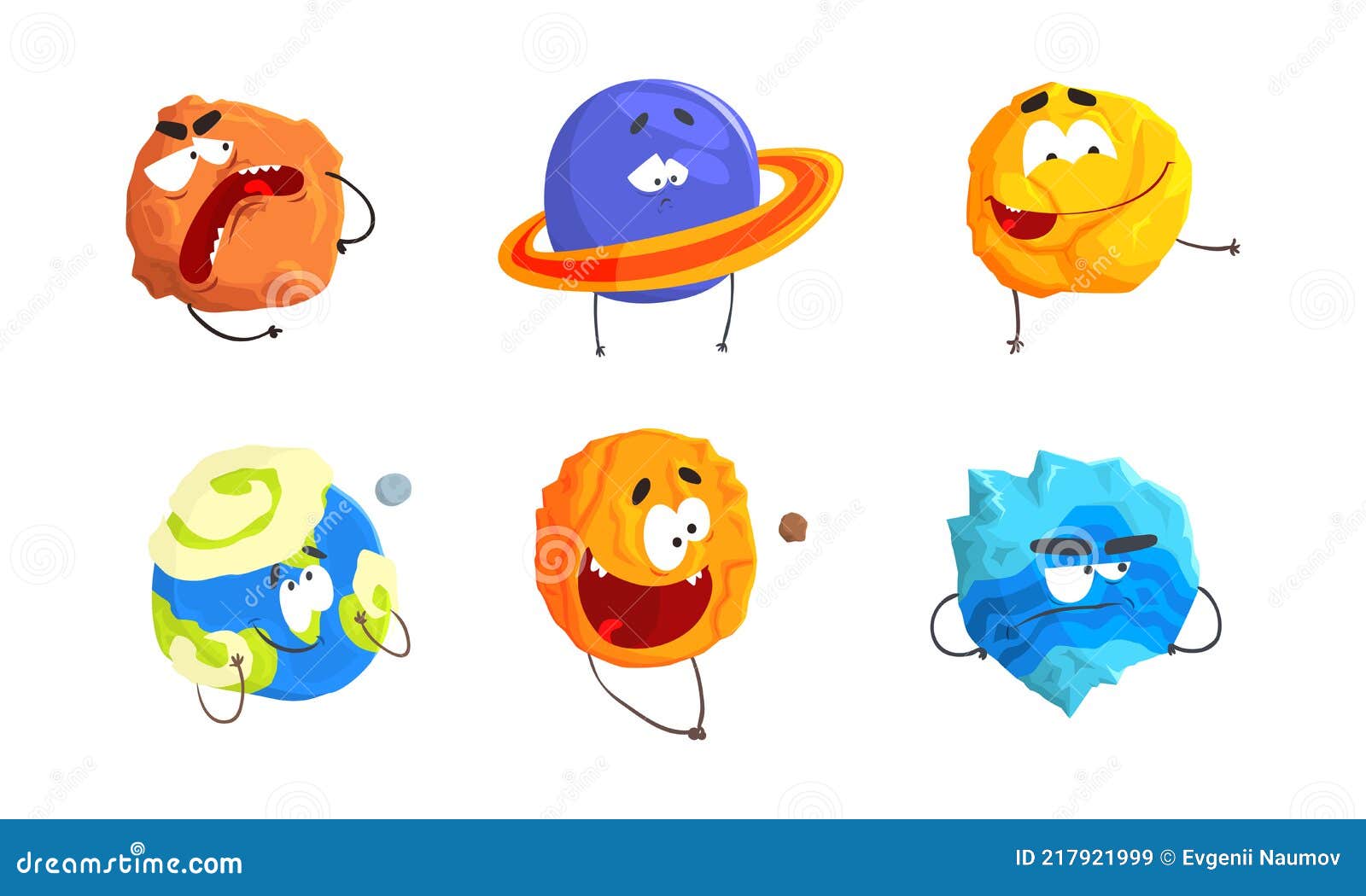 Comic Humanized Planets with Arms and Face with Different Emotions ...