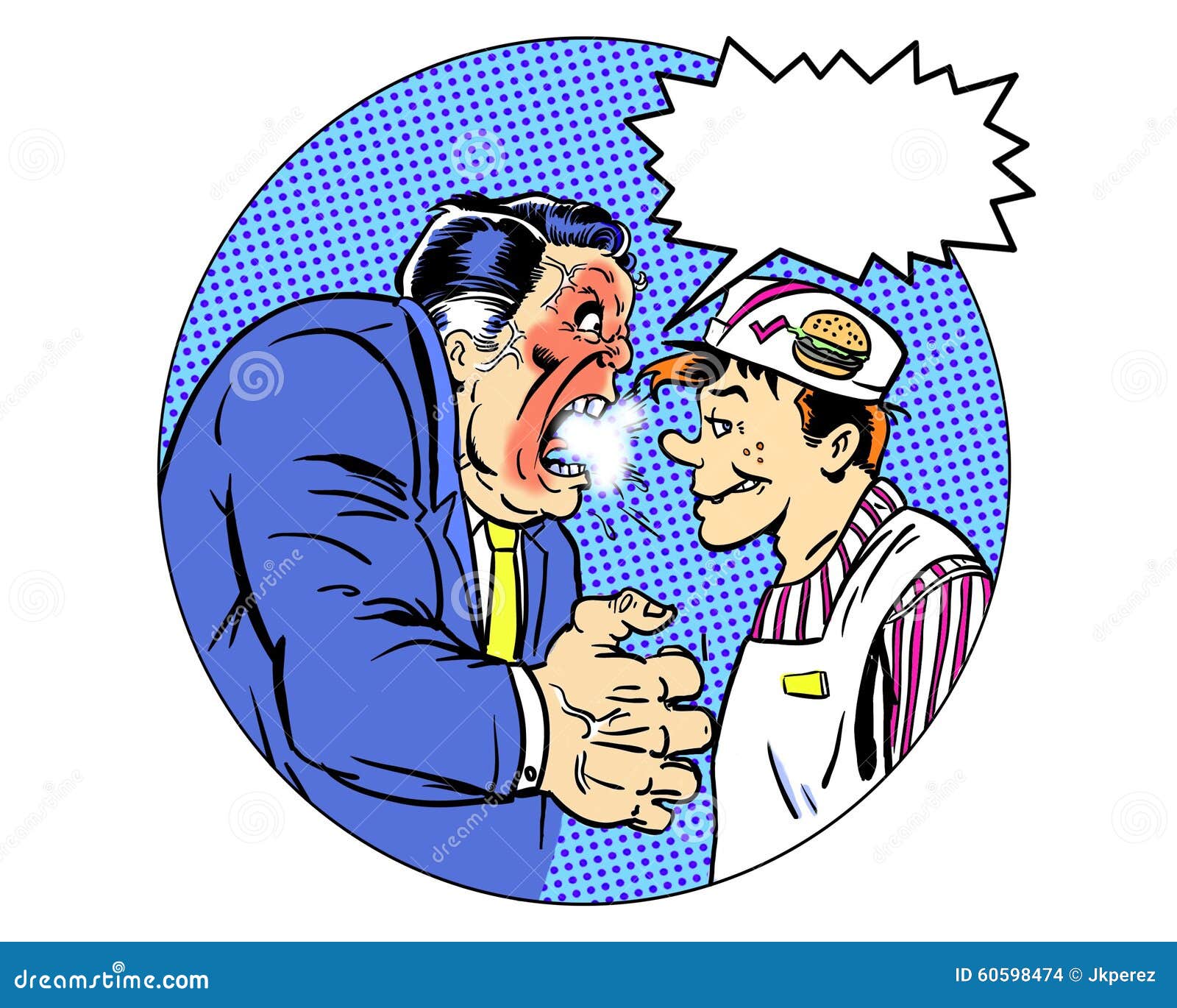 Comic Illustrated Angry Fast Food Manager with Dialog Balloon Stock ...
