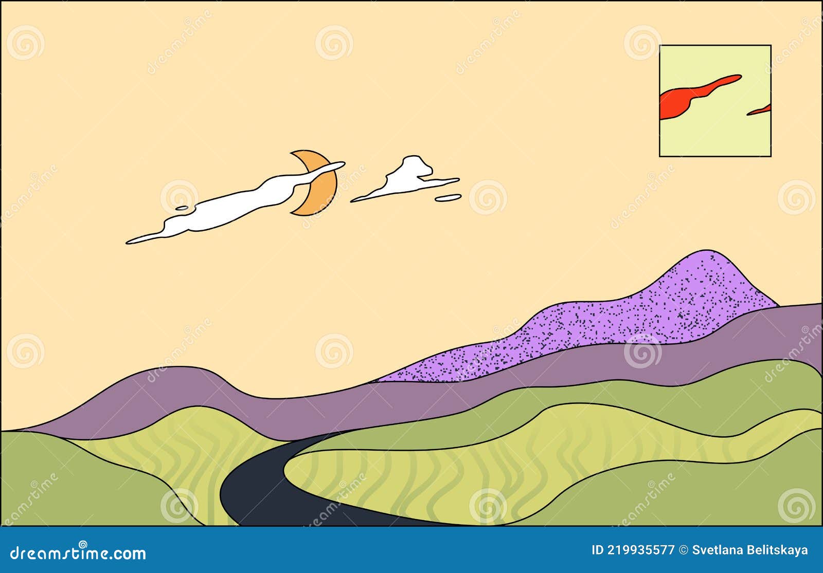 Comic Landscape with Crescent Moon Stock Vector - Illustration of ...