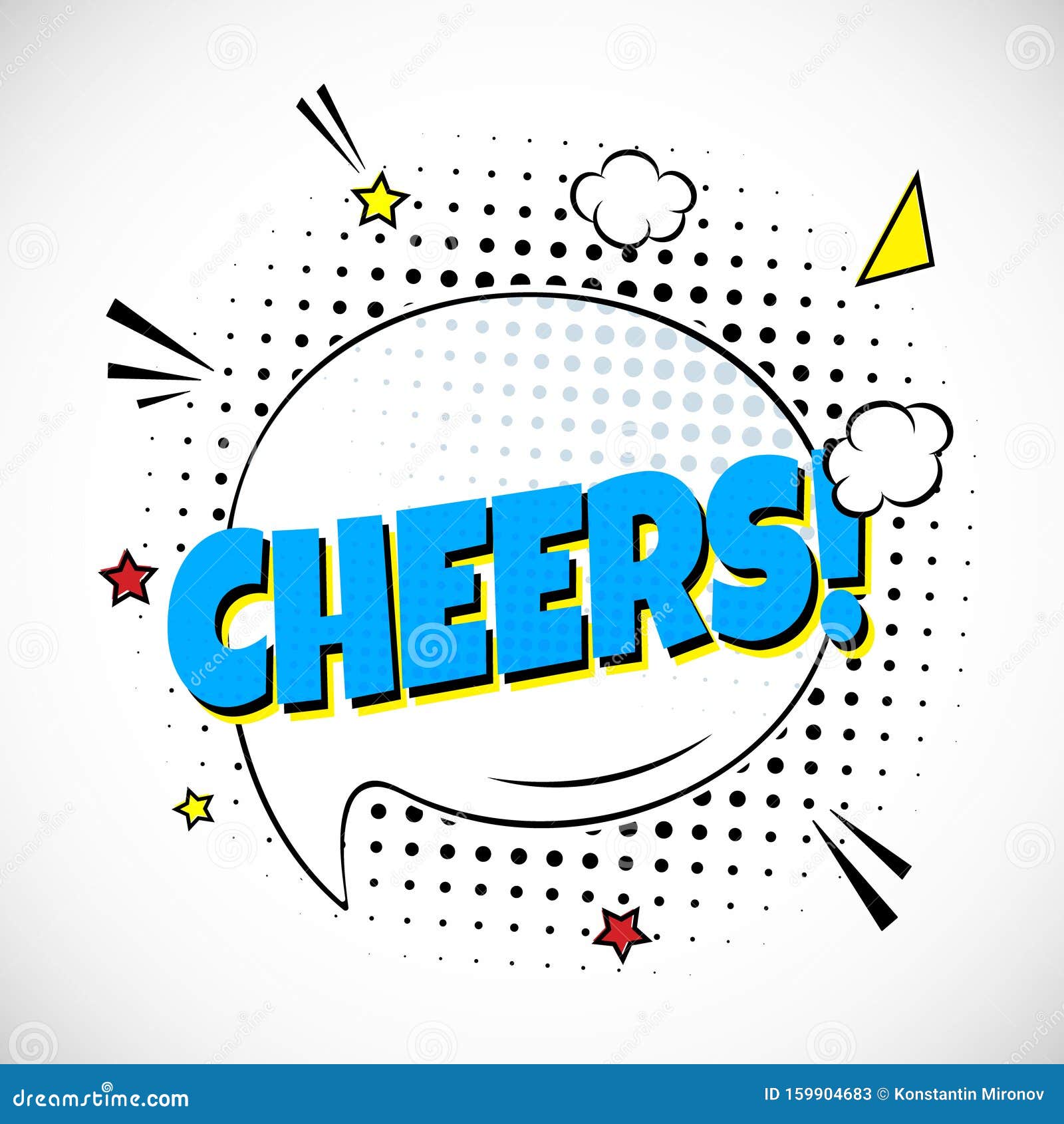 Comic Lettering Cheers in the Speech Bubbles Comic Style Flat Design ...