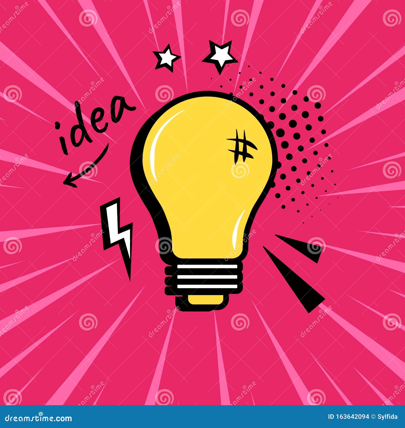 Comic Light Bulb with Speech Elements on Pink Background in Pop Art ...