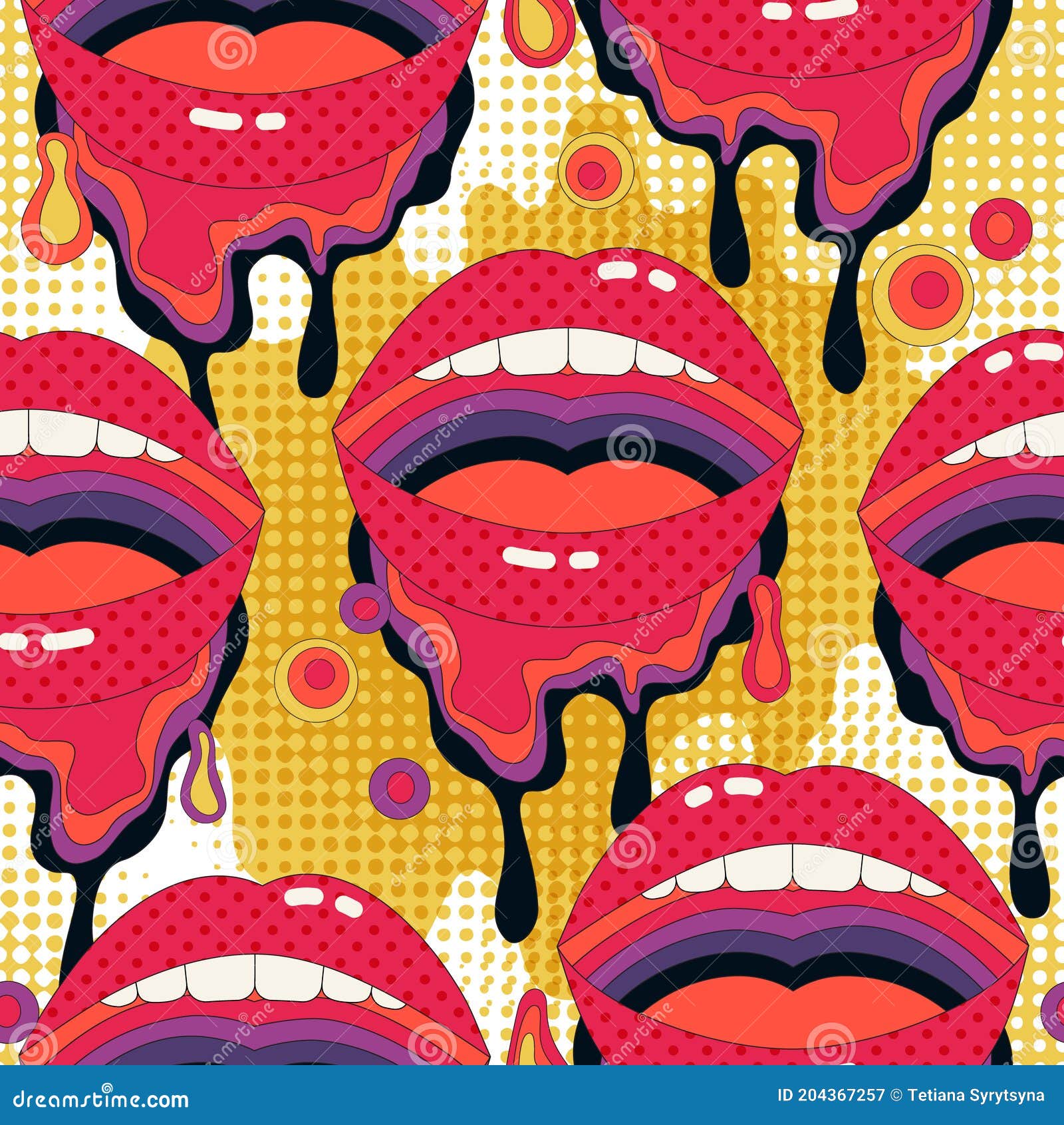 Funky Open Mouth With Teeth, Sensual Lips, Positive Emotions Seamless ...