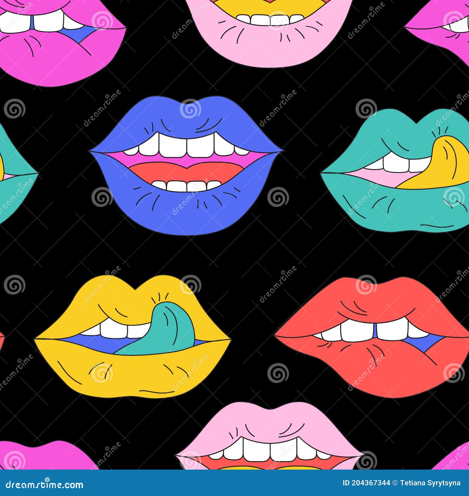 Funky Open Mouth with Teeth, Sensual Lips, Positive Emotions Seamless ...