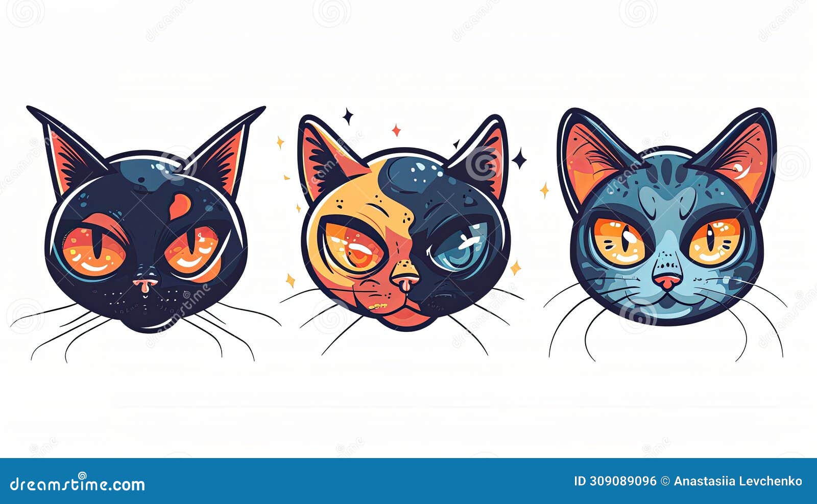 Comic Logo Three Cats on White Background Stock Illustration ...