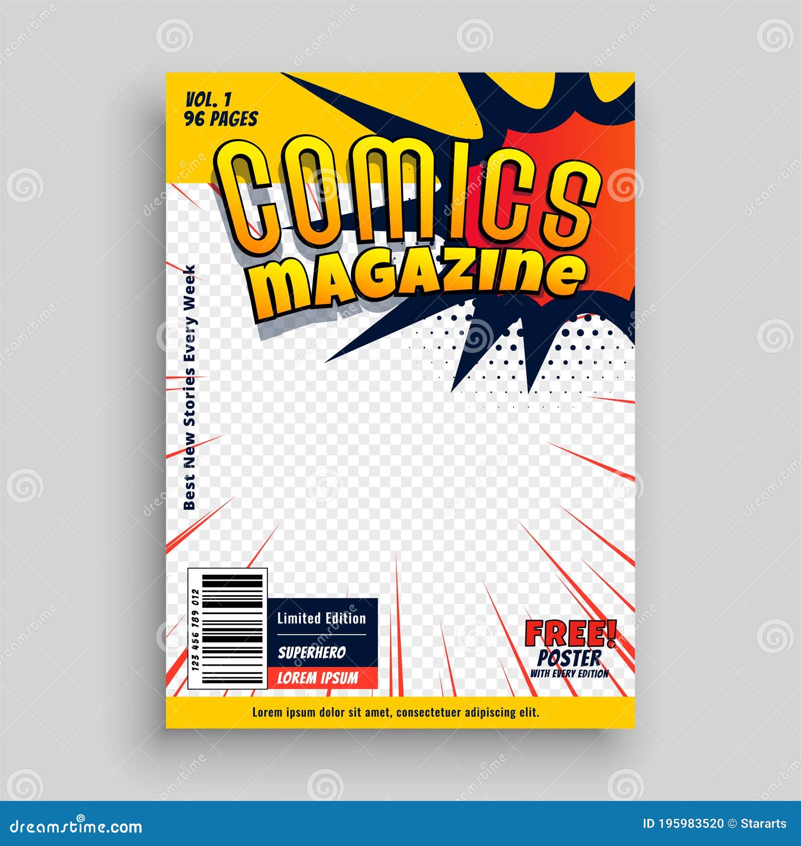 Comic Magazine Book Cover Page Template Design Cartoon Vector ...