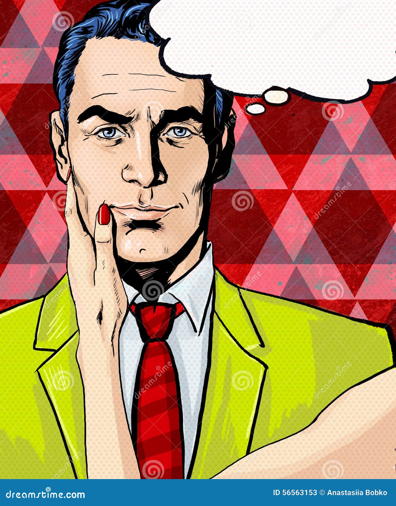 Comic Man with Woman Hand with Speech Bubble.Pop Art Man.Man with ...