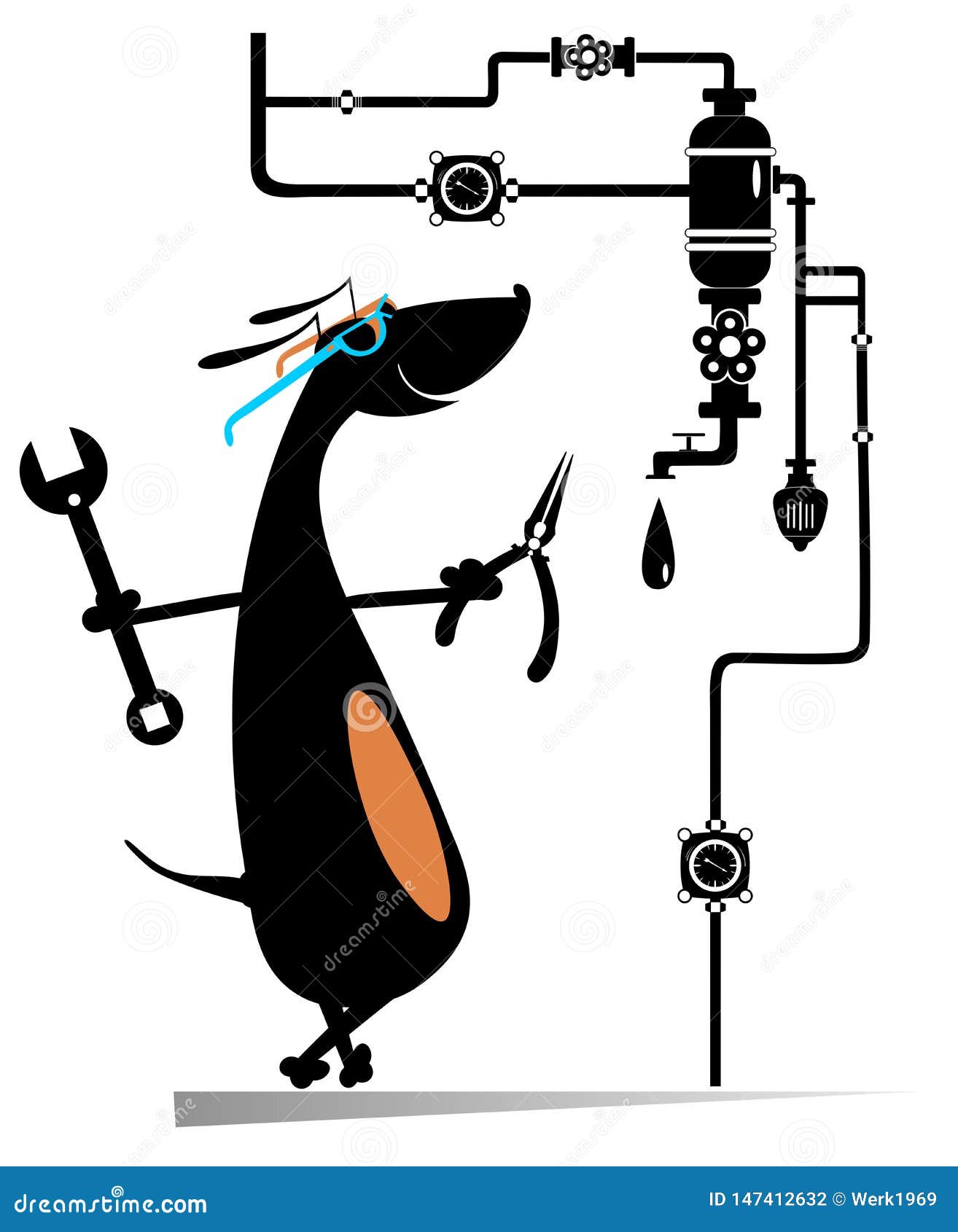 Comic Mechanic Dog Repairs Pipe Construction Illustration Stock Vector ...