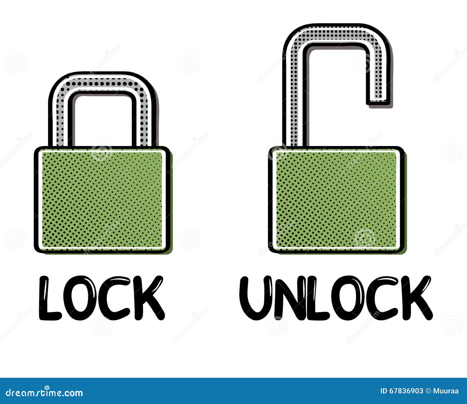 Comic open and closed lock stock illustration. Illustration of ...