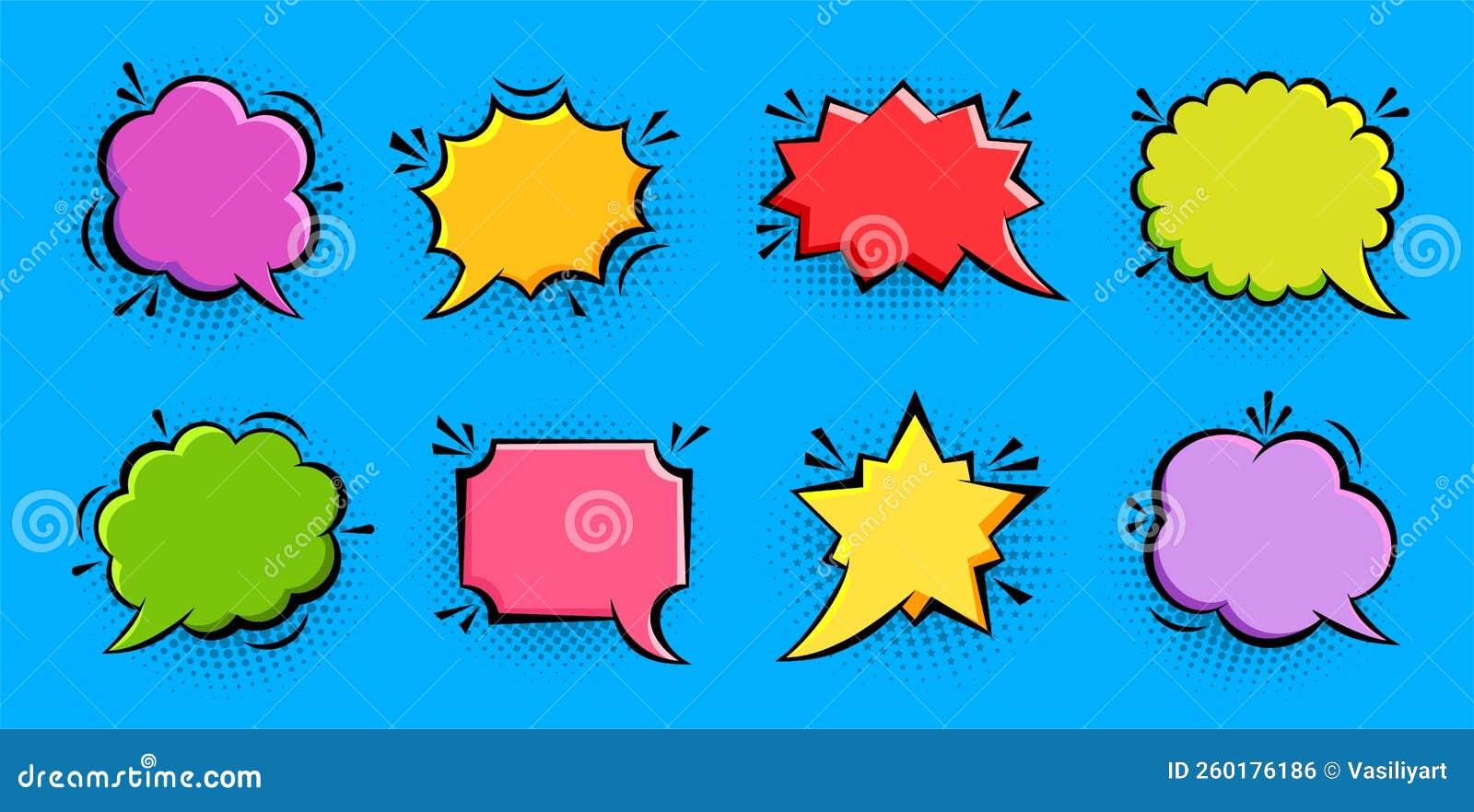 Comic Page Speech Bubble Pop Art Epic Cloud Set Stock Vector ...