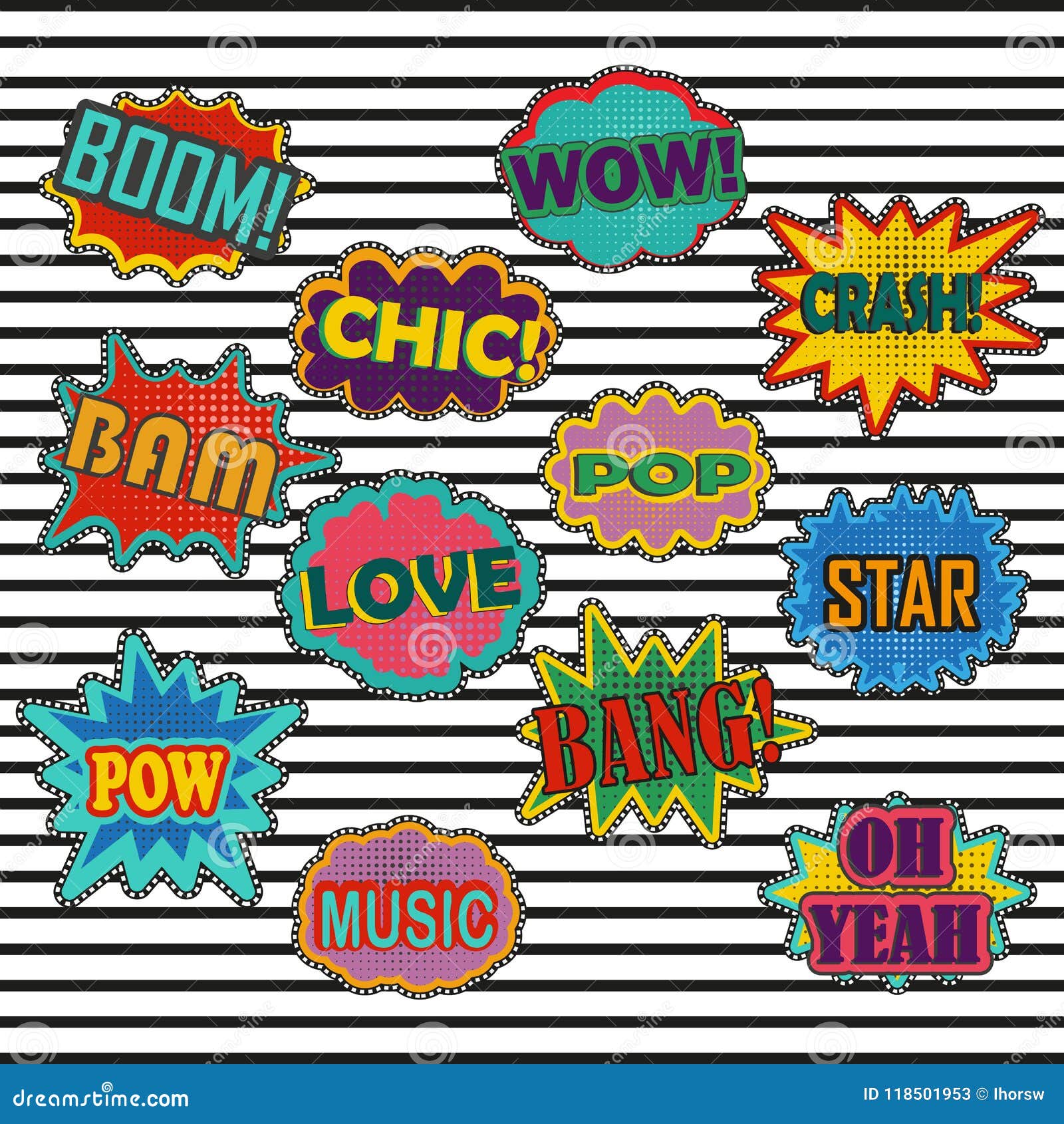 Comic Patch Sound Effects in Pop Art Vector Style. Sound Bubble Speech ...