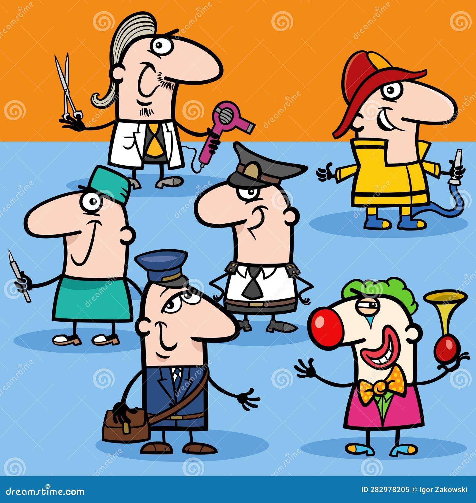 Comic People of Different Occupations Group Coloring Page Stock Vector ...