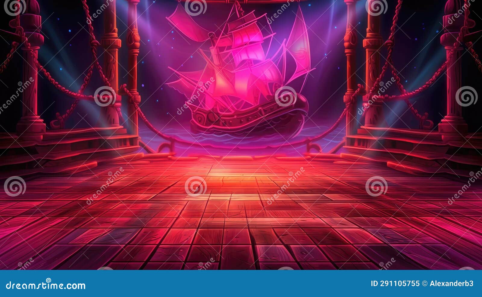 Comic Pirate Ship Deck Empty Background for Theater Stage Scene Stock ...