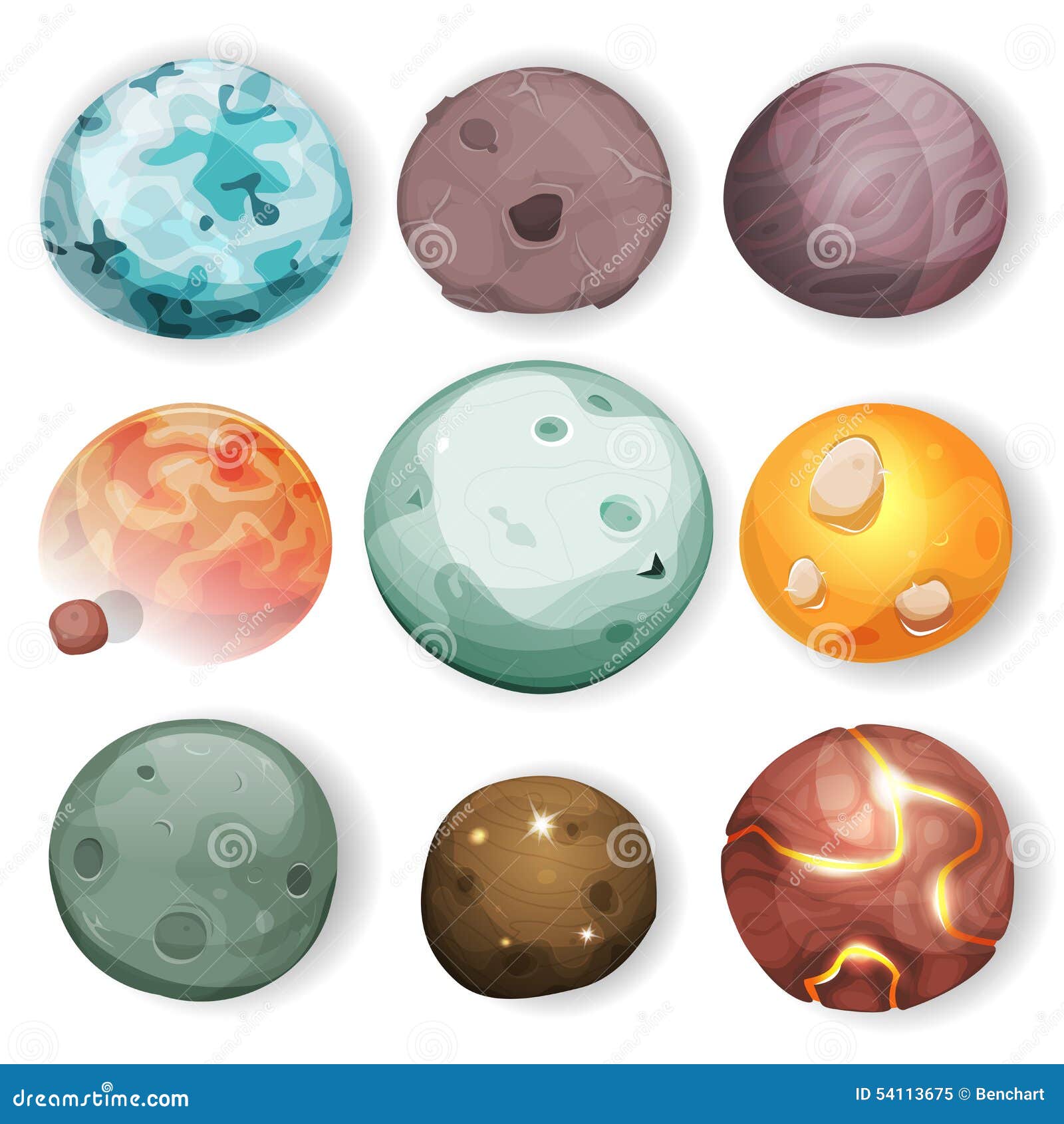 Comic Planets And Stars Vector Set For Space Computer Game User ...