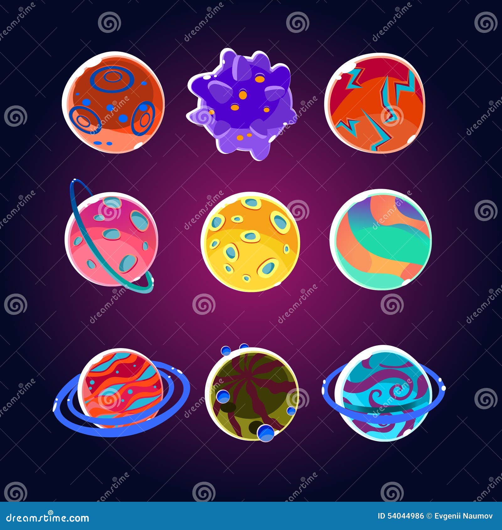 Comic Planets and Space Asteroids Set Stock Vector - Illustration of ...