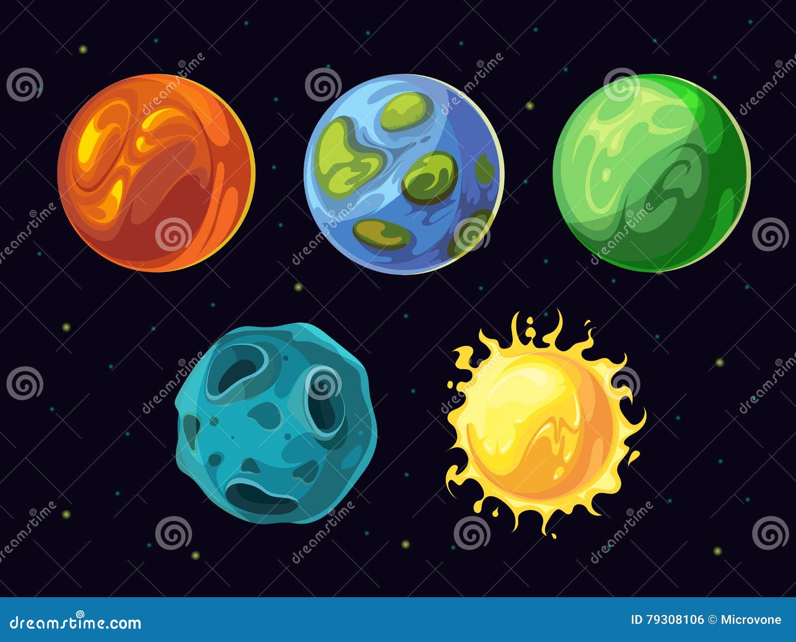 Comic Planets And Stars Vector Set For Space Computer Game User ...