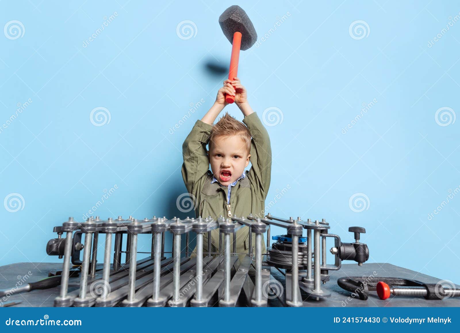 Comic Portrait of Preschool Boy, Kid in Image of Auto Mechanic or ...