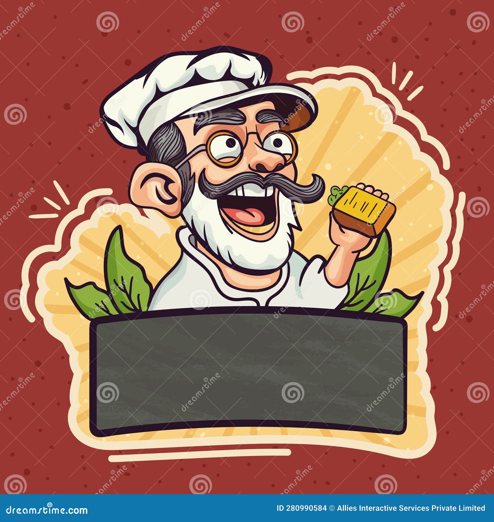 Comic Poster or Sticker Design with Cheerful Aged Chef Character ...