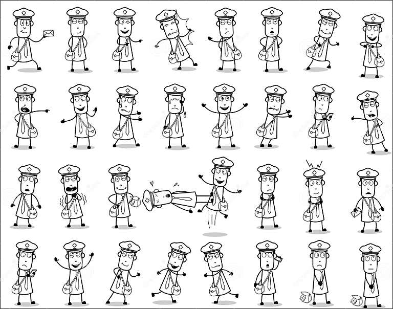 Comic Postman Poses - Set of Retro Concepts Vector Illustrationen Stock ...