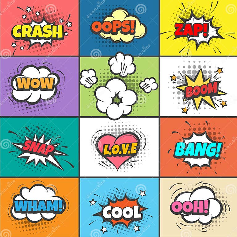 Comic pow bubbles stock vector. Illustration of funny - 105352978